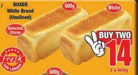 Boxer White Bread 2x600g offer at Boxer Build