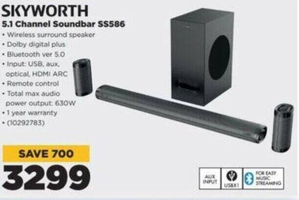 SKYWORTH 5.1 Channel Soundbar SS586 offer at HiFi Corp
