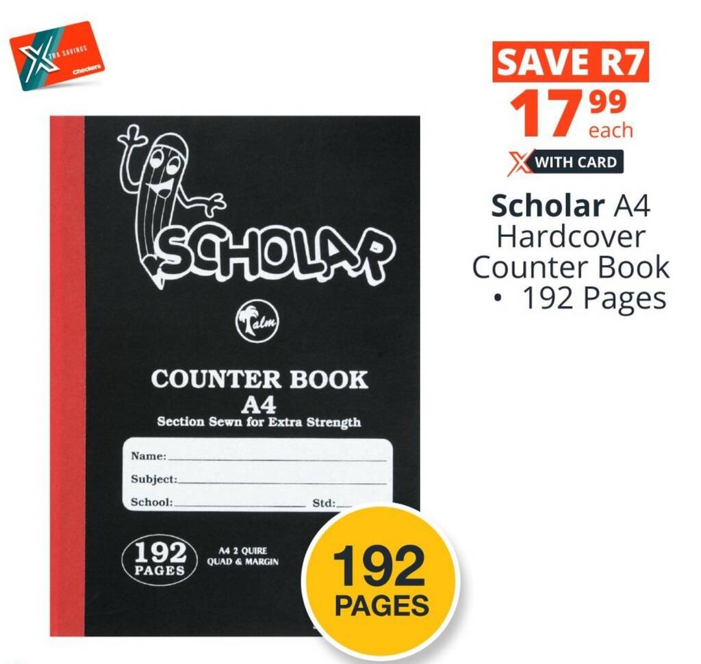 Scholar A4 Hardcover Counter Book 192 Pages offer at Checkers