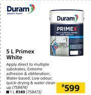 Duram Primax (White)-5Ltr offer at Builders Warehouse