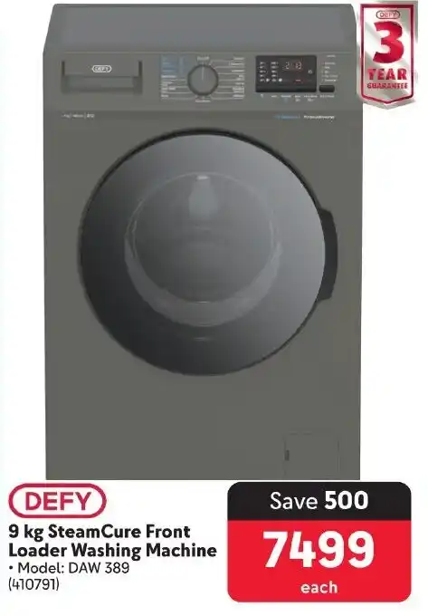 DEFY 9 kg SteamCure Front Loader Washing Machine offer at Makro