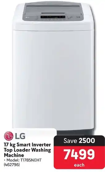 LG 17 kg Smart Inverter Top Loader Washing Machine offer at Makro