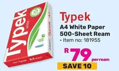 Typek A4 White Paper 500-Sheet Ream offer at Game