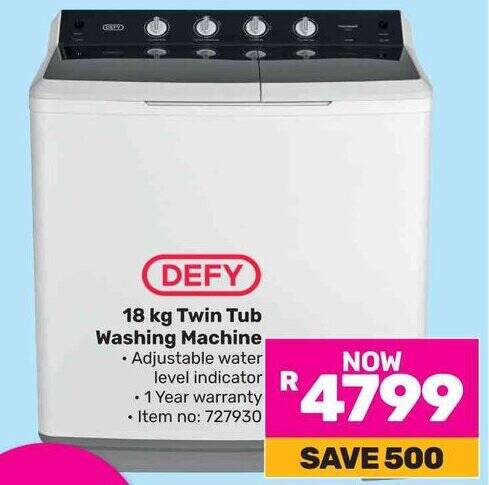 DEFY 18 kg Twin Tub Washing Machine offer at Game