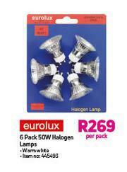 Eurolux 6 Pack 50W Halogen Lamps-Per Pack offer at Game