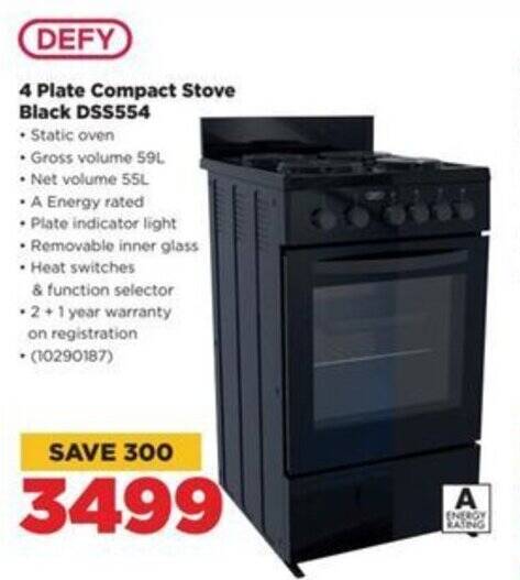 DEFY 4 Plate Compact Stove Black DSS554 offer at HiFi Corp