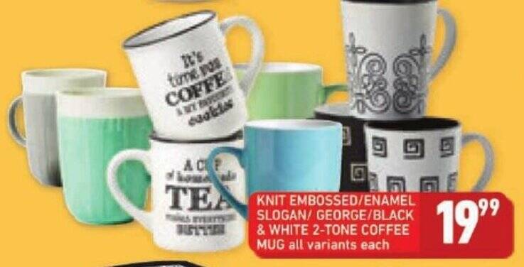 KNIT EMBOSSED/ENAMEL SLOGAN/ GEORGE/BLACK & WHITE 2-TONE COFFEE MUG ...