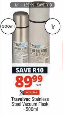 Travelvac Stainless Steel Vacuum Flask 500ml offer at Checkers