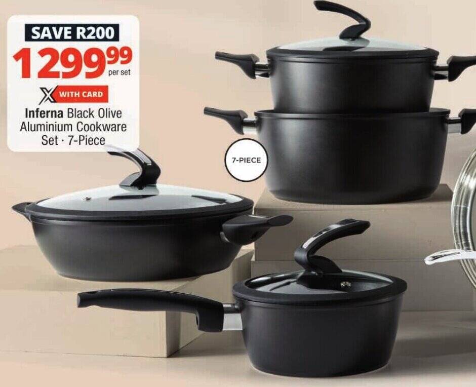 Inferna Black Olive Aluminium Cookware Set - 7-Piece offer at Checkers