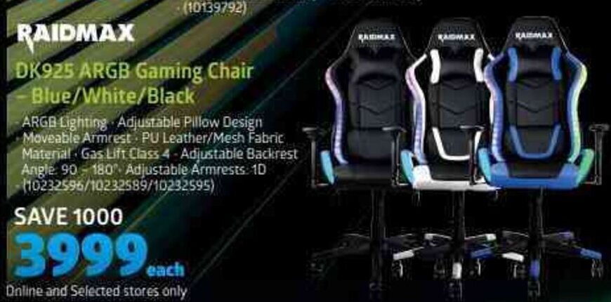 Raidmax - DK925 ARGB Gaming Chair - Blue/White/Black offer at Incredible Connection