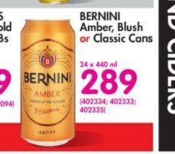 Bernini Amber, Blush or Classic Cans 24 x 440ml offer at Makro
