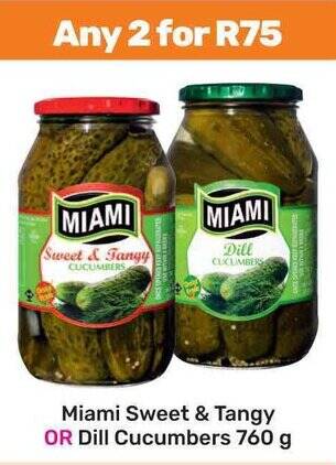 Miami Sweet & Tangy OR Dill Cucumbers 760 g offer at Game