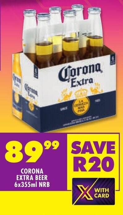 CORONA EXTRA BEER 6x355ml NRB offer at Shoprite Liquor