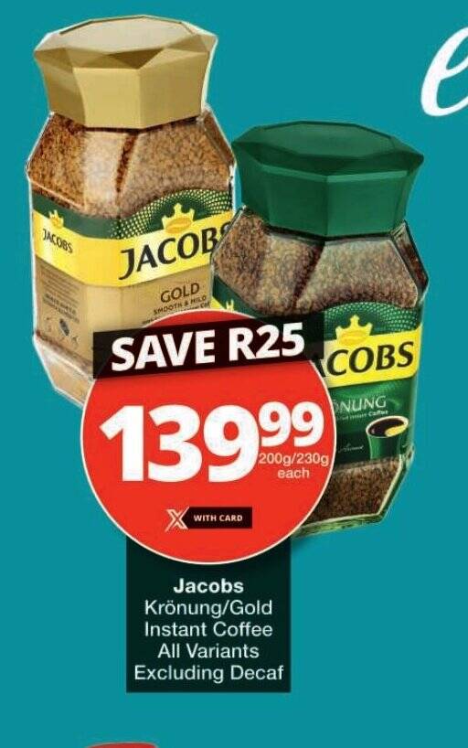 Jacobs Krönung/Gold Instant Coffee All Variants Excluding Decaf offer at Checkers