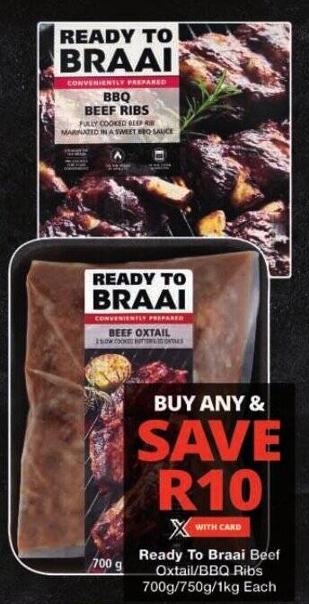 Ready To Braai Beef Oxtail/BBQ Ribs 700g/750g/1kg Each offer at Checkers