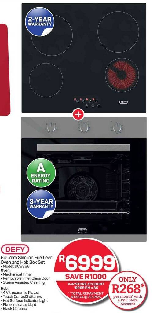 DEFY 600mm Slimline Eye Level Oven and Hob Box Set offer at Pick n Pay ...