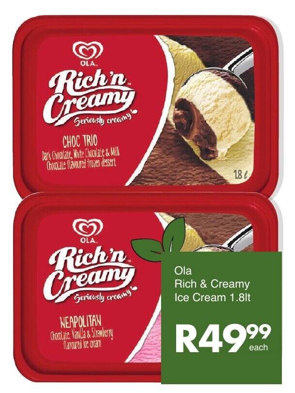 Ola Rich & Creamy Ice Cream 1.8lt offer at Save
