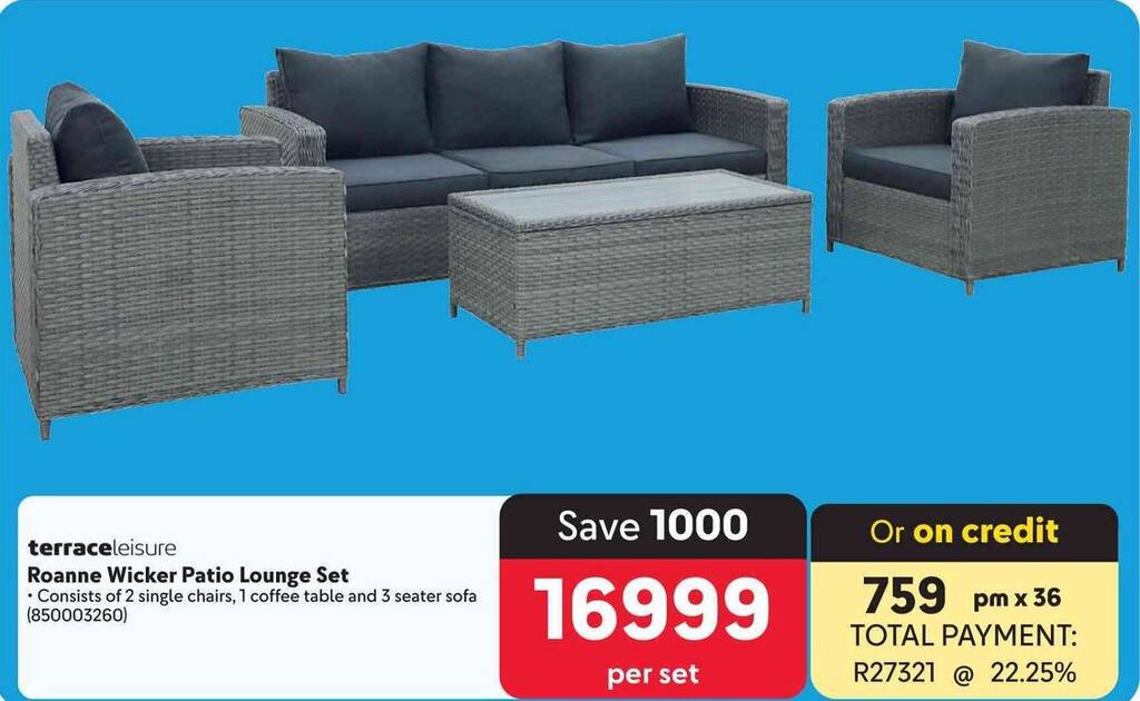 terraceleisure Roanne Wicker Patio Lounge Set offer at Makro