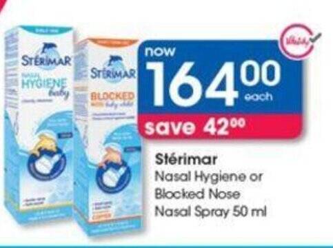 Stérimar Nasal Hygiene or Blocked Nose Nasal Spray 50 ml offer at Clicks