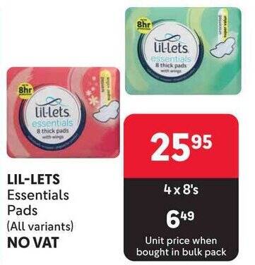 LIL-LETS Essentials Pads (All variants) NO VAT offer at Makro