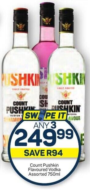 Count Pushkin Flavoured Vodka Assorted 750ml offer at Pick n Pay