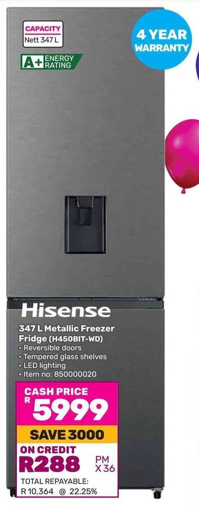 Hisense 347 L Metallic Freezer Fridge (H450BIT-WD) offer at Game