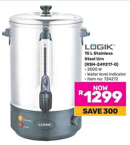LOGIK 15 L Stainless Steel Urn offer at Game