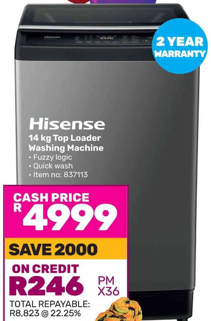 Hisense 14 kg Top Loader Washing Machine offer at Game