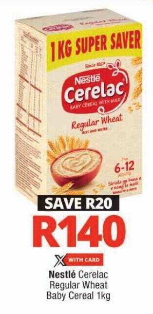 Nestlé Cerelac Regular Wheat Baby Cereal 1kg offer at Checkers