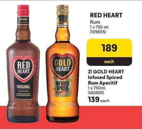 RED HEART Rum 1 x 750ml offer at Makro
