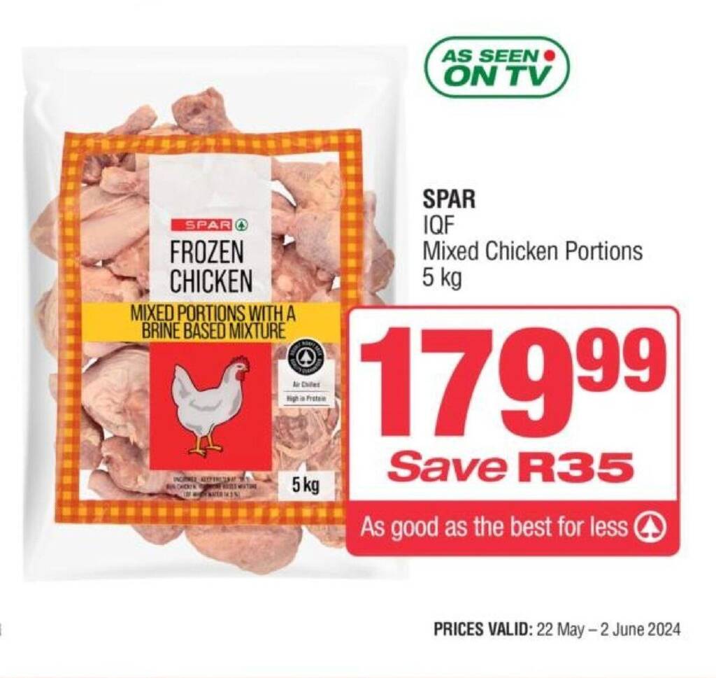 SPAR IQF Mixed Chicken Portions 5kg offer at KwikSpar