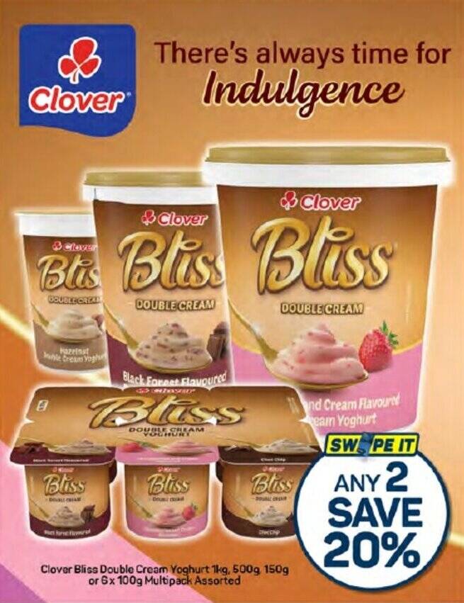 Clover Bliss Double Cream Yoghurt 1kg, 500g 150g or 6x 100g Multipack ...