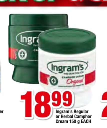 Ingram's Regular or Herbal Camphor Cream 150g each offer at OK Foods