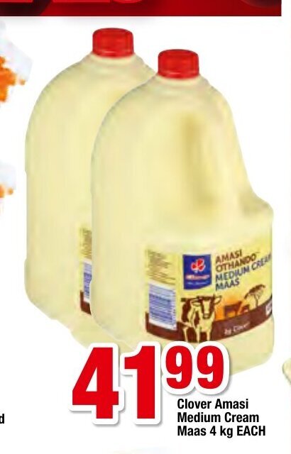 Clover Amasi Medium Cream Maas 4kg each offer at OK Foods