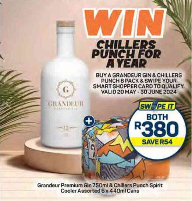 Grandeur Premium Gin 750ml & Chillers Punch Spirit Cooler Assorted 6x ...