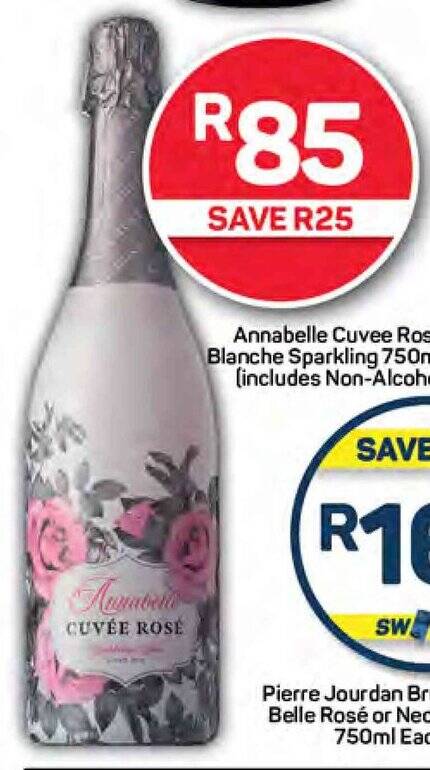 Annabelle Cuvee Rosé or Blanche Sparkling 750ml Each (Includes Non-Alcoholic) offer at Pick n Pay