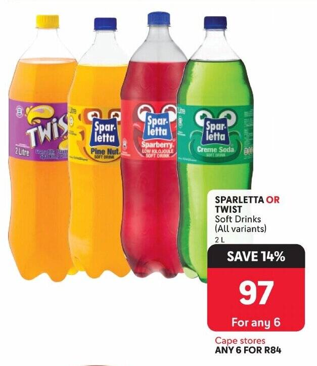 SPARLETTA OR TWIST Soft Drinks (All variants) 2L offer at Makro