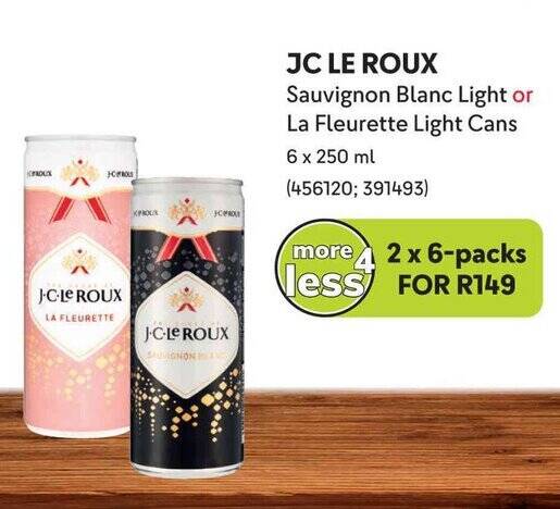 JC LE ROUX Sauvignon Blanc Light or La Fleurette Light Cans offer at Makro