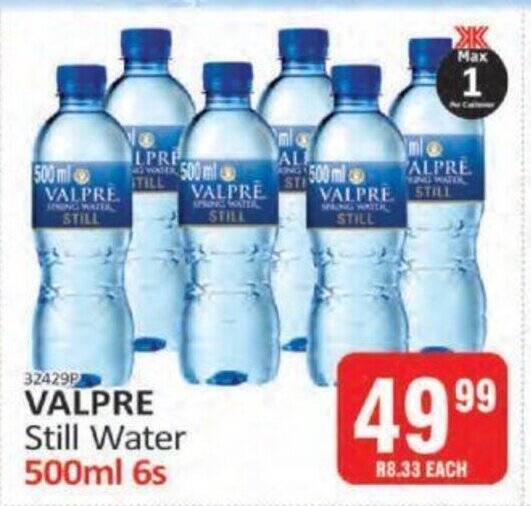 VALPRE Still Water 500ml 6s offer at KitKat Cash and Carry