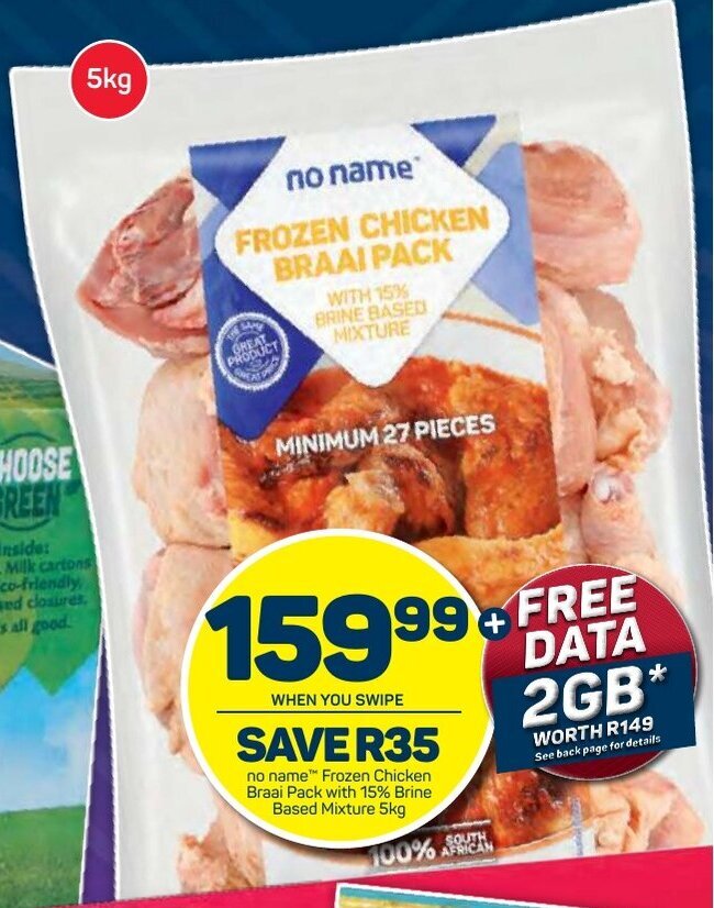 No Name Frozen Chicken Braai Pack 5kg offer at Pick n Pay