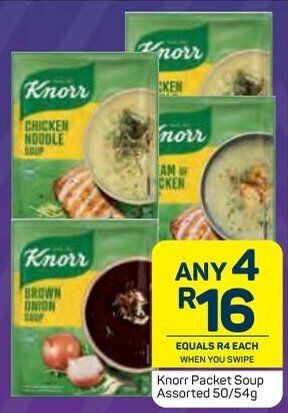 Knorr Packet Soup 4x50-54g offer at Pick n Pay