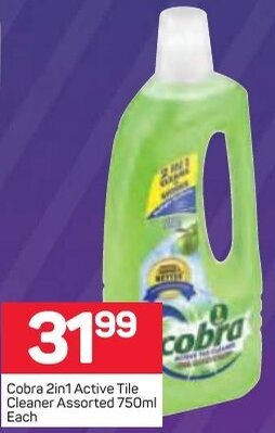 Cobra 2 in 1 Active Tile Cleaner Assorted 750ml offer at Pick n Pay