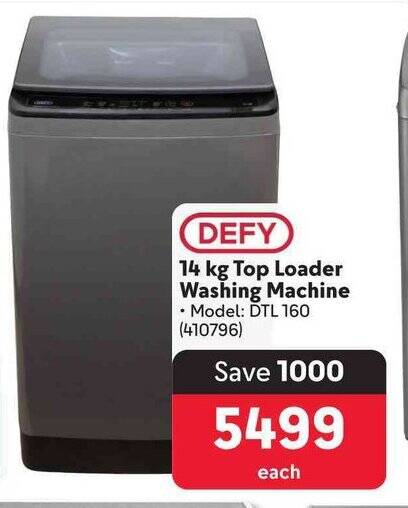 DEFY 14 kg Top Loader Washing Machine offer at Makro