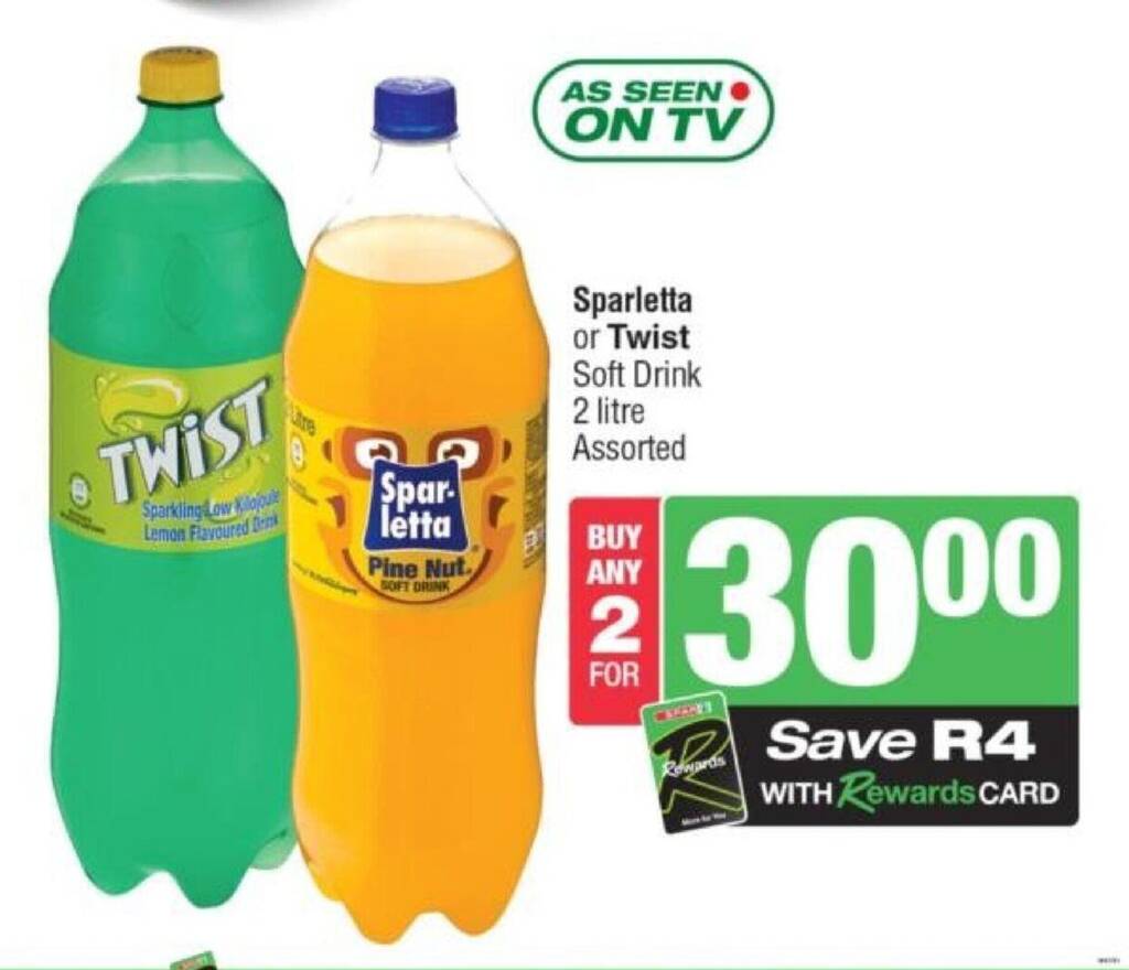 Sparletta or Twist Soft Drink 2 litre Assorted offer at Spar