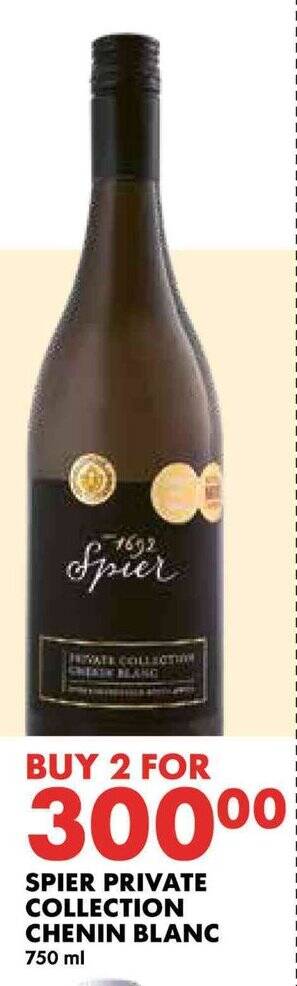 SPIER PRIVATE COLLECTION CHENIN BLANC 750ml offer at Woolworths