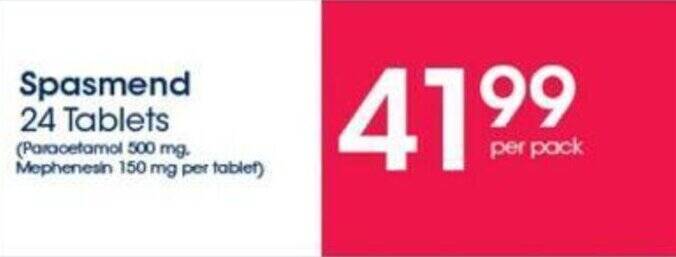 Spasmend 24 Tablets (Paracetamol 500 mg. Mephenesin 150 mg per tablet ...