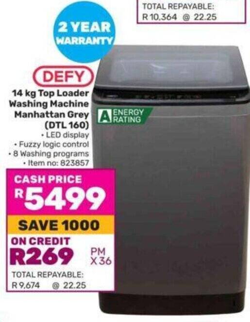 DEFY 14 kg Top Loader Washing Machine Manhattan Grey (DTL 160) offer at ...
