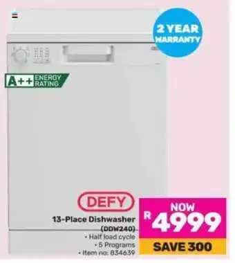 DEFY 13-Place Dishwasher (DDW240) offer at Game