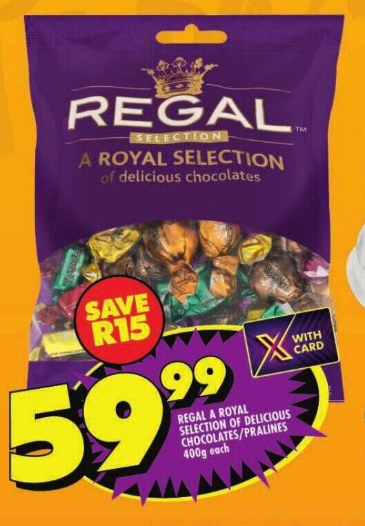 REGAL A ROYAL SELECTION OF DELICIOUS CHOCOLATES/PRALINES 400g each ...
