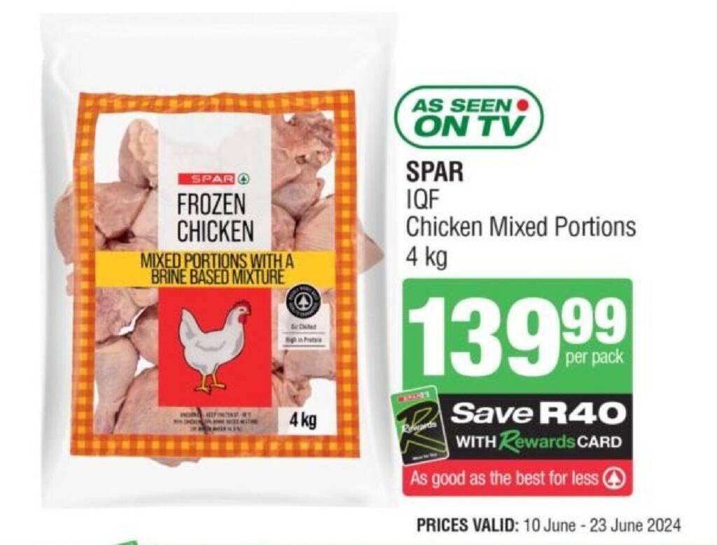 SPAR IQF Chicken Mixed Portions 4kg offer at Spar